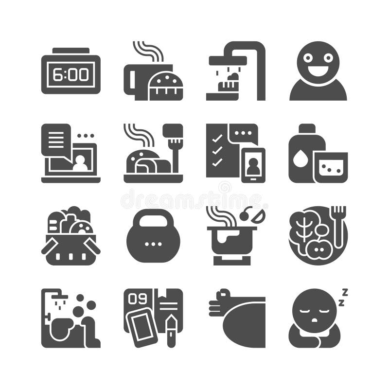 Daily Routine Icon Set. Healthy Living Activity Concept. Breakfast ...