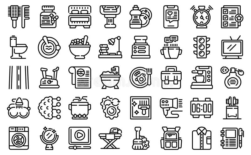 Daily Routine Icons Set Outline Vector. Life daily Stock Vector ...