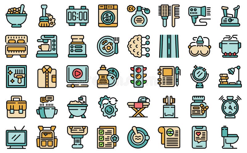 Daily Routine Icons Set Vector Color Flat Stock Illustration ...
