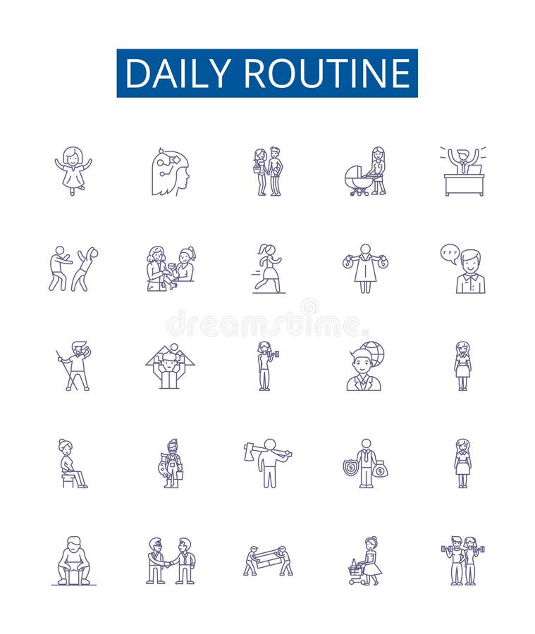 Daily Routine Line Icons Signs Set. Design Collection of Wake, Eat ...
