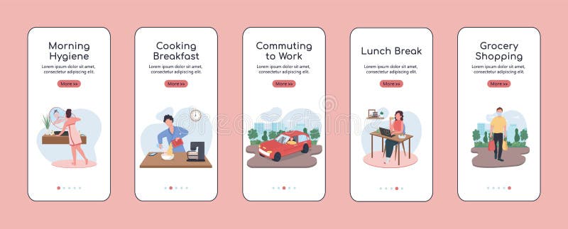 Daily Routine Onboarding Mobile App Screen Flat Vector Template Stock ...