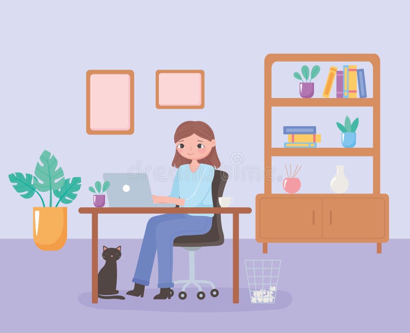Cartoon Woman Desk Cat Stock Illustrations – 786 Cartoon Woman Desk Cat ...
