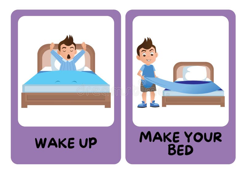 Daily Routine Verbs Flashcards - 1 Stock Illustration - Illustration of ...