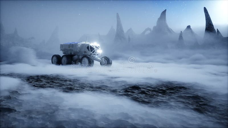 Rover on Alien Planet. Mars Surface. Realistic 3d Animation. Stock ...