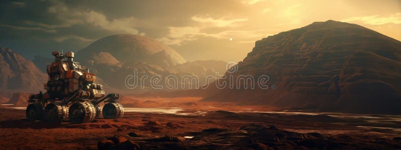 The Rover Explores the Surface of Mars, Copy Space. Created Using ...