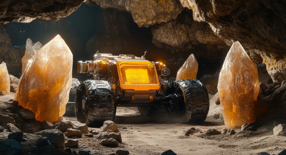 Rover is Exploring the Interior of Crystal Cave with an Illuminating ...