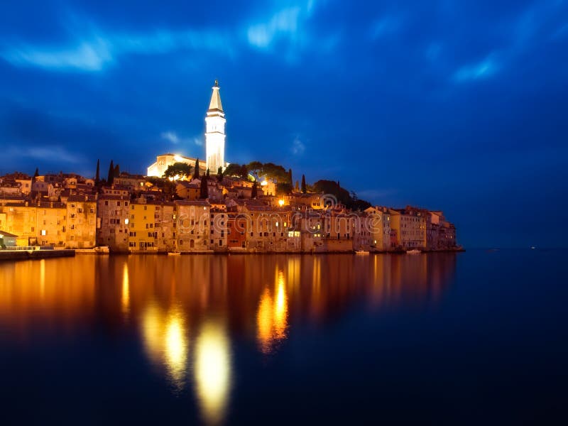 Sunset at Medieval Town of Rovinj, Colorful with Houses and Church ...