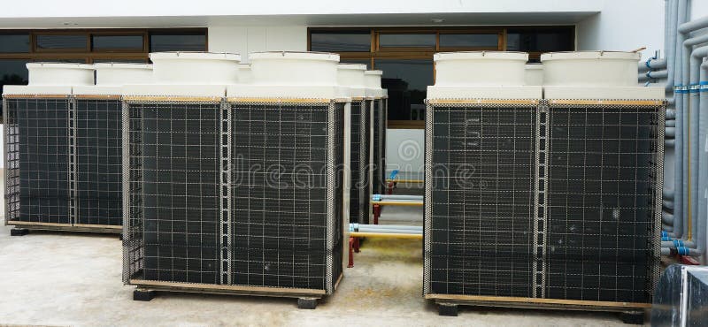 Row of Air Conditioning Units on Rooftop Stock Photo - Image of ...