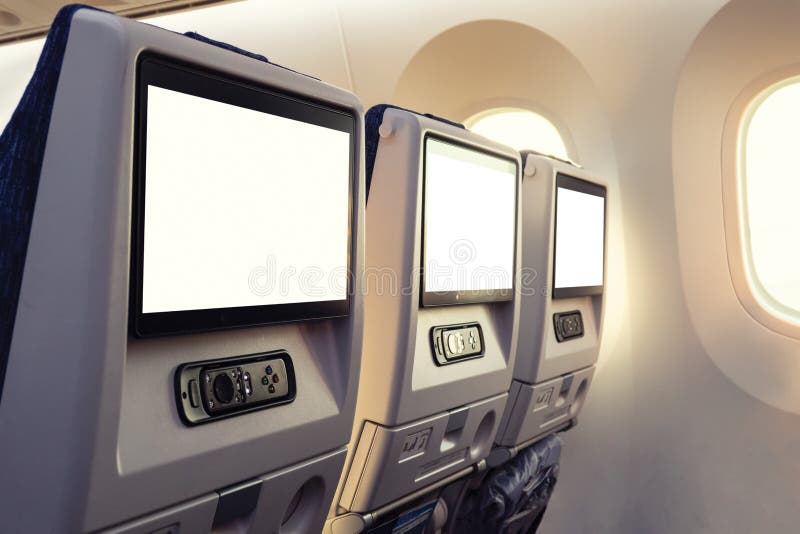 Airline Seat Rows with Digital Display Stock Image - Image of cabin ...