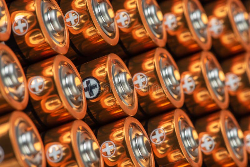 Row of Alkaline Battery Size AA in Perspective Stock Image - Image of ...