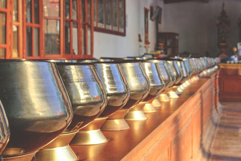 Row alms bowl stock image. Image of traditional, buddhist - 61405755