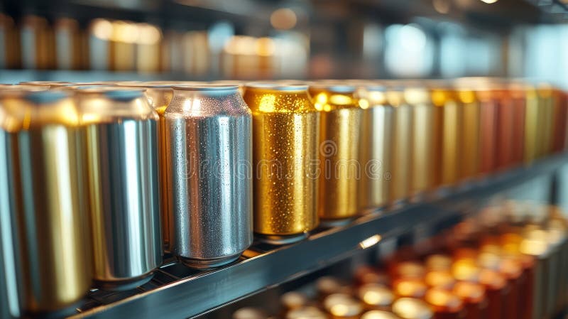 Row of Aluminum Cans in a Brewery Production Line. Stock Photo - Image ...