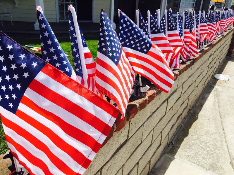 Row of American flags stock image. Image of memorial - 56821805