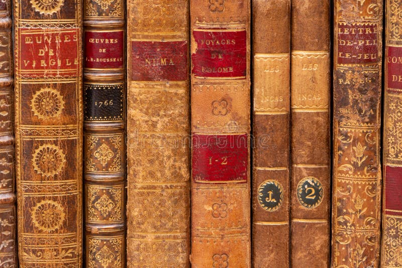 Row of Ancient Books with Leather Bindings Stock Photo - Image of ...