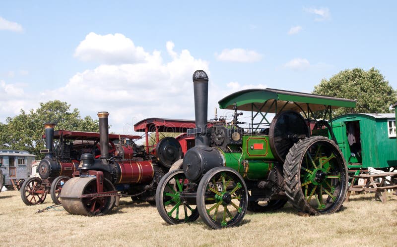 Row of Ancient Steam Engines Stock Image - Image of vehicles, steam ...