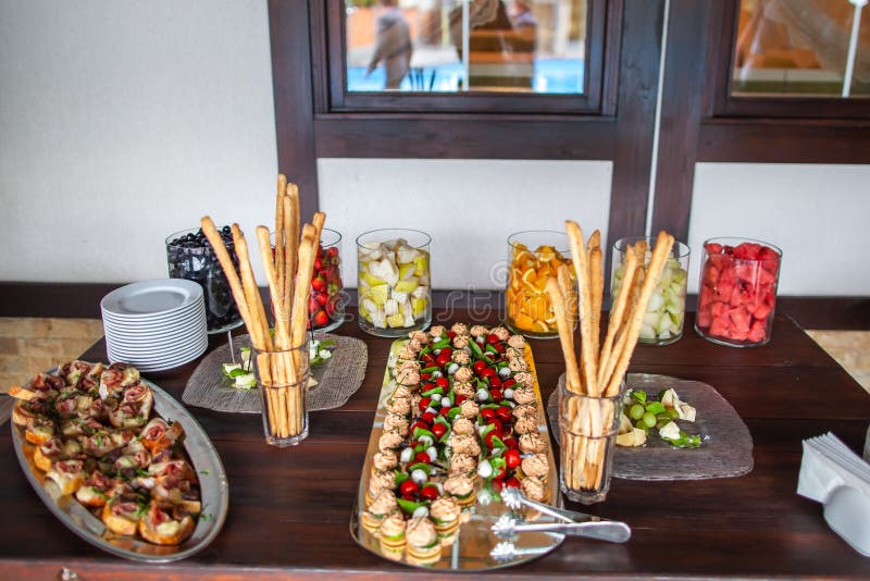 Row of Appetizers and Starters on the Wedding Table Stock Image - Image ...