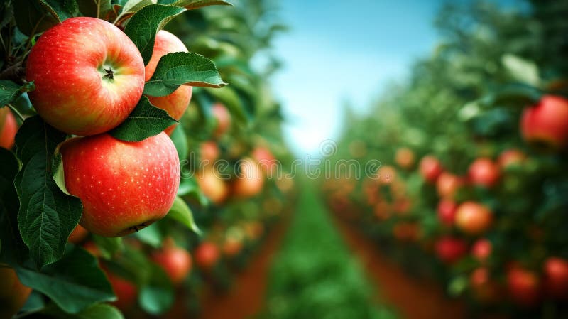 A Row of Apples Growing on a Tree with Leaves, AI Stock Photo - Image ...