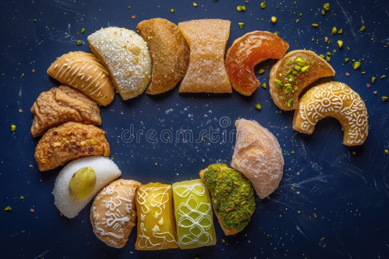 A row of assorted pastries stock image. Image of plate - 309658297