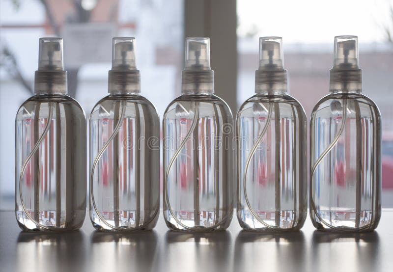 Row of Atomizer Plastic Bottles with Clothes Fragrance Stock Image ...