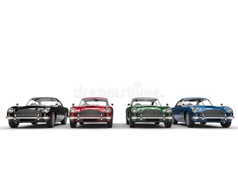 Row of Awesome Vintage Cars - Front View Stock Illustration ...