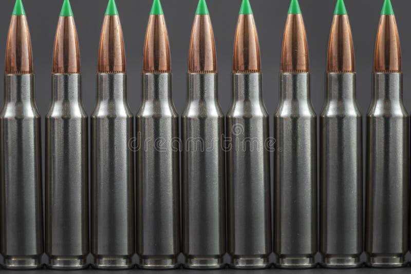 Row of Ballistic Tip Rifle Rounds Stock Image - Image of brass ...
