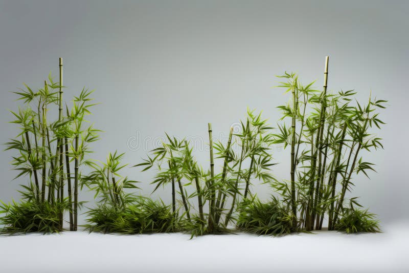 Row of Bamboo Trees with Snow on the Ground and Grass Growing on the ...