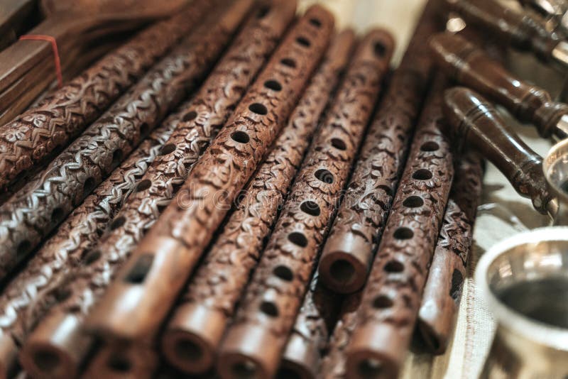 Row of Bansuri, Traditional Flute Instrument from India Stock Image ...