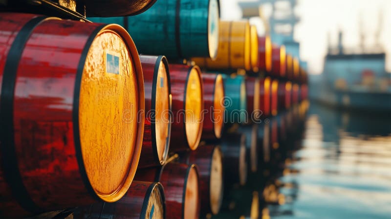 A Row of Barrels of Different Colors and Sizes Stock Illustration ...