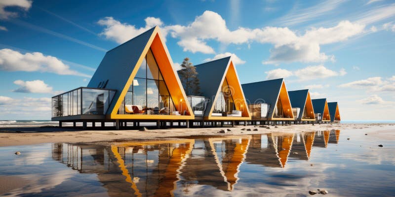 A Row of Beach Huts Sitting on Top of a Sandy Beach. Stock Photo ...