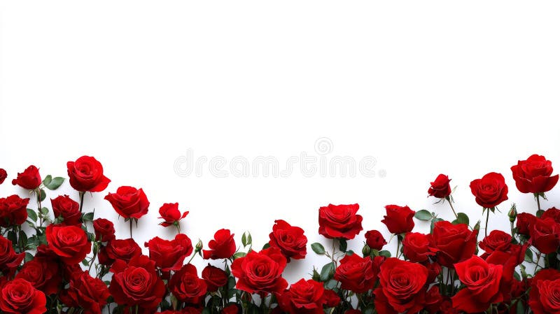 A Row of Beautiful Red Roses on White Background Stock Illustration ...