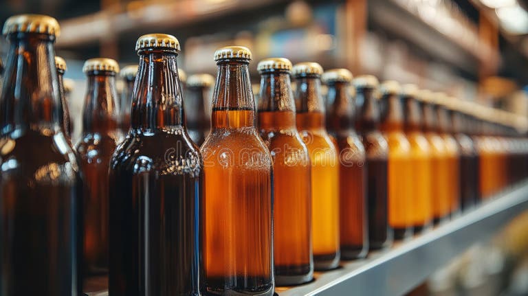 Row of Beer Bottles on a Shelf in a Store Stock Image - Image of market ...