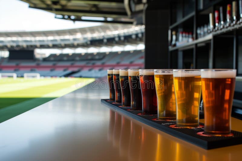 Row of Beers on Bar, Stadium Exterior View Stock Photo - Image of draft ...