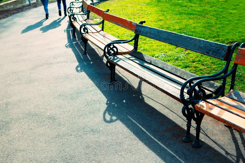 Row of bench in the park stock image. Image of recreation - 200521107