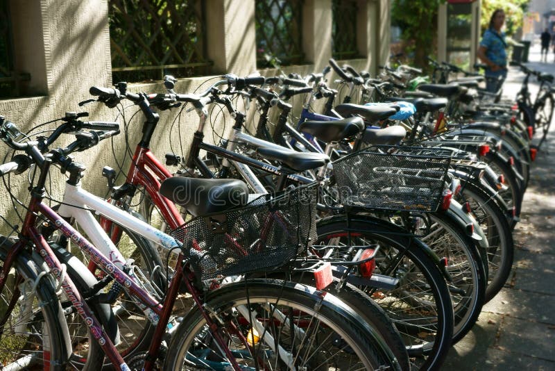 Row of Bikes Parked Sidewalk Town in Germany Editorial Photography ...