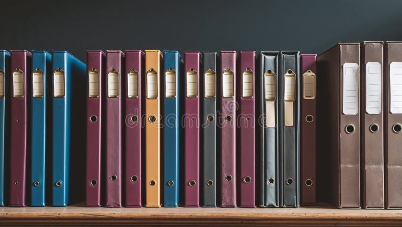 Row of Binders with Visible Spines Turned Inward beside Closed Index ...