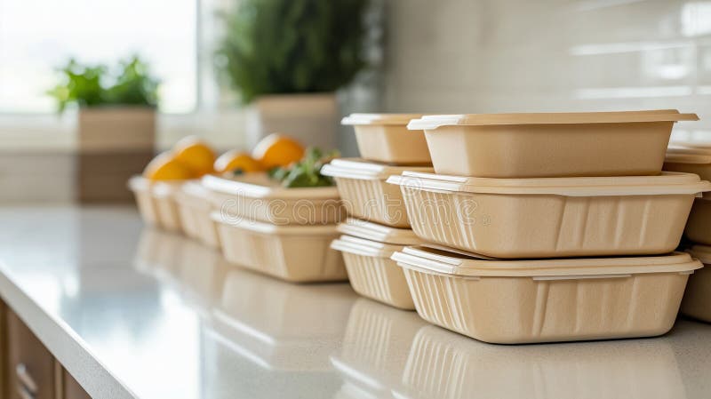 Row of Biodegradable Takeout Containers, Stacked on Top of Each Other ...