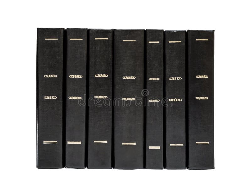 Row of Black Books Isolated on White Stock Image - Image of reading ...