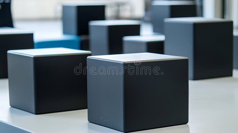 Row Black Cubes Sitting Table Stock Photos - Free & Royalty-Free Stock ...