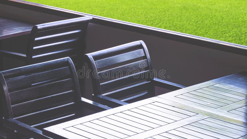 Row of Black Hardwood Dining Tables Inside of Vintage Restaurant with ...