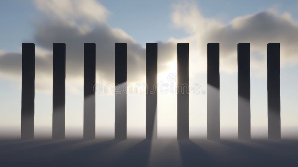 A Row of Black Pillars Against a Blue Sky with Clouds. Stock Photo ...