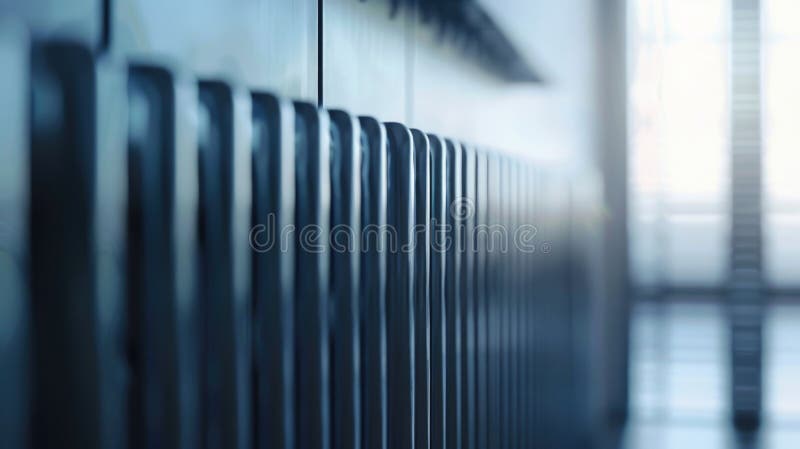 A Row of Black Radiators in a Room. Ideal for Interior Design Concepts ...