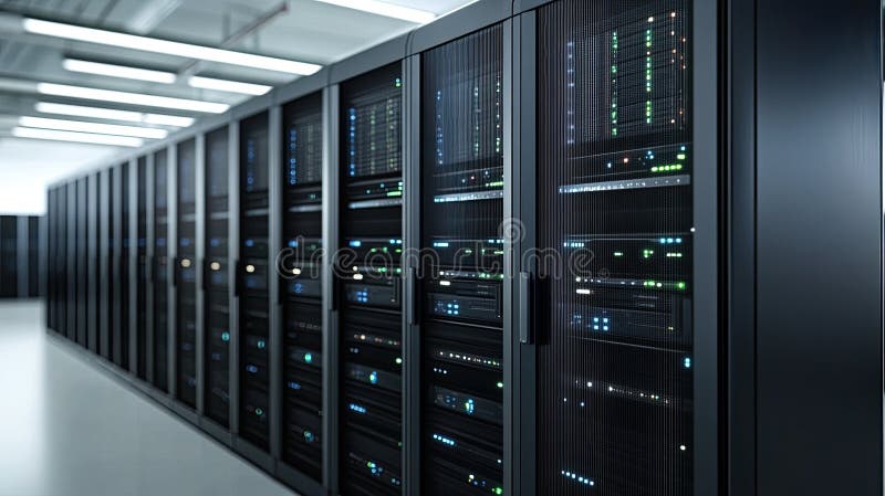 Row of Black Servers in Modern Data Center Stock Illustration ...