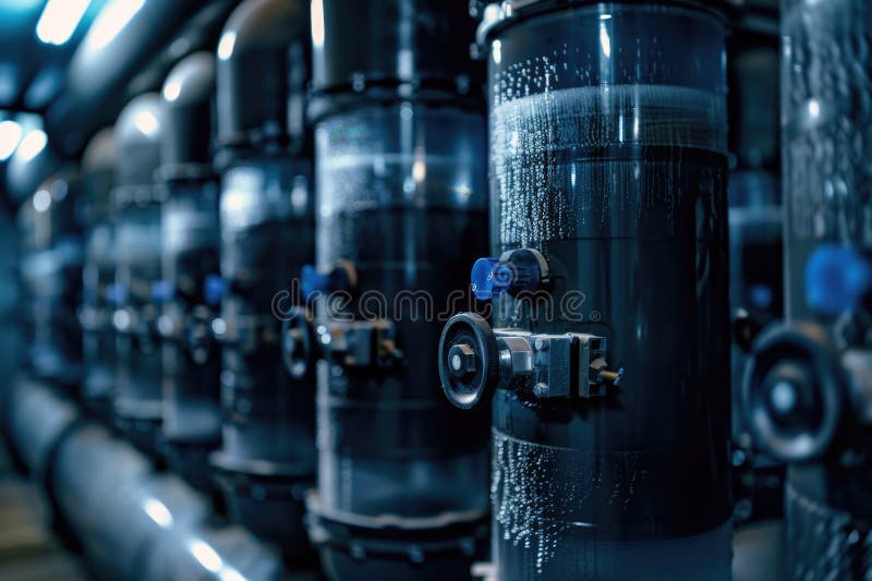 Row of Black Water Tanks Sitting Next To Each Other Stock Photo - Image ...