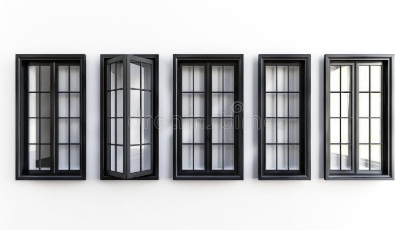 Row of Black Windows on a White Wall. Perfect for Architectural Designs ...