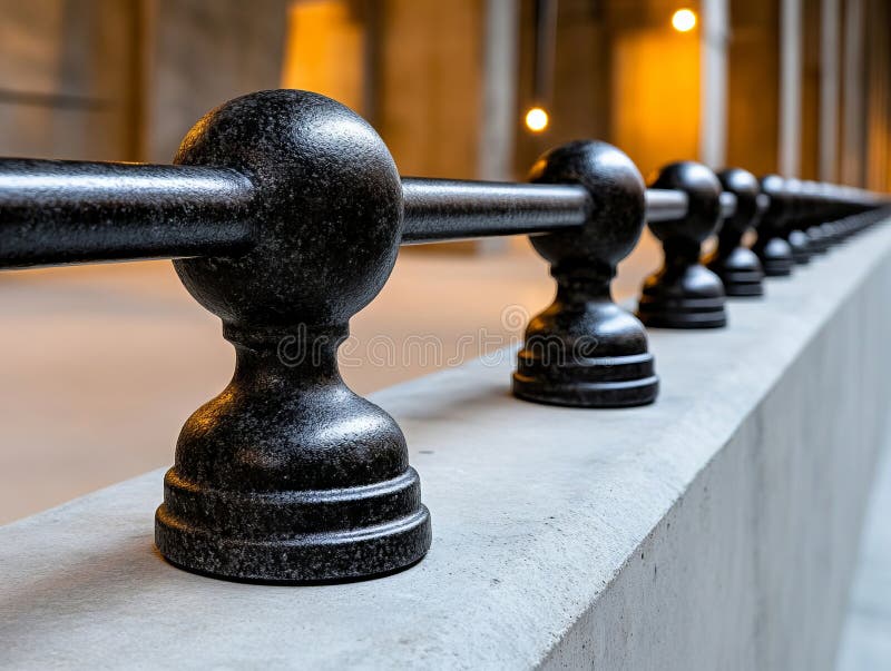 A Row of Black Wrought Iron Railings on a Concrete Wall Stock Image ...