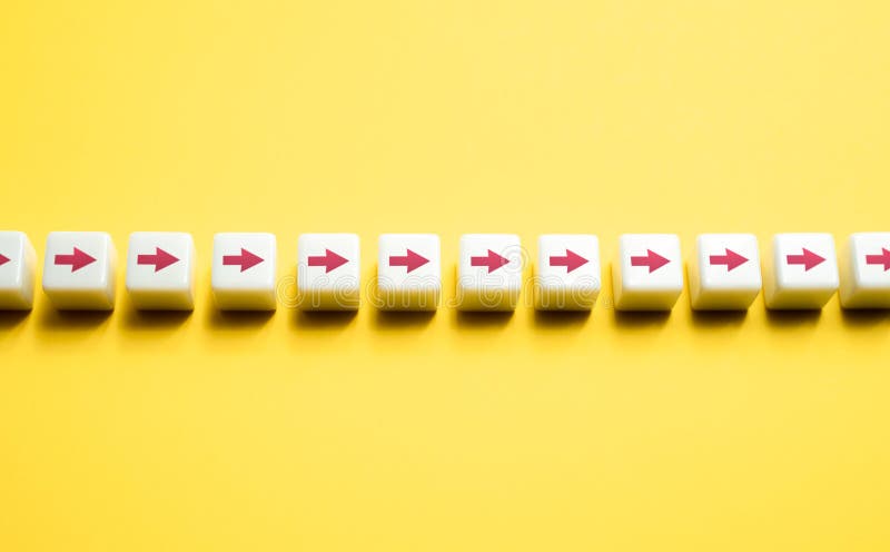 Row of Blocks with Arrows. Movement in One Direction. Sequential Chain ...