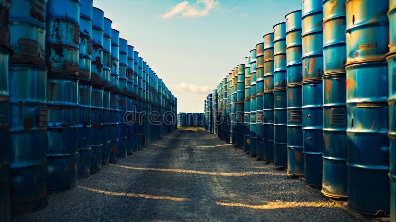 A Row of Blue Barrels in an Empty Field Stock Image - Image of tank ...