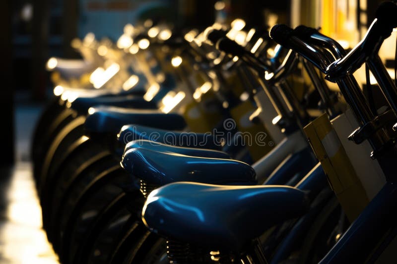 A Row of Blue Bicycles Parked Side by Side, Ready for Use Stock Photo ...