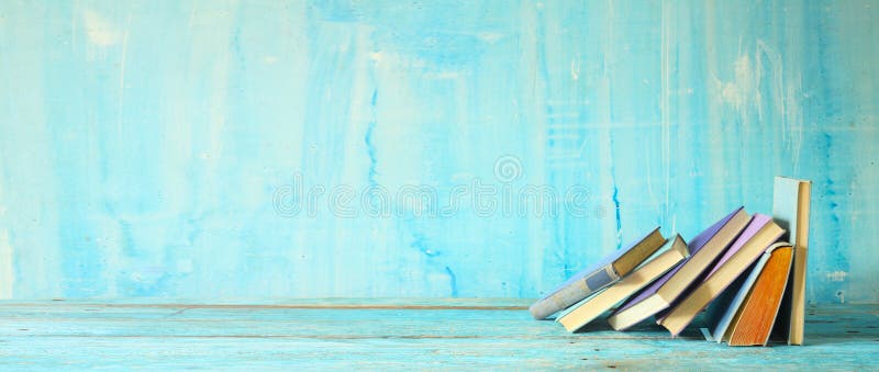 Row of Blue Books on Blue Background Stock Photo - Image of library ...
