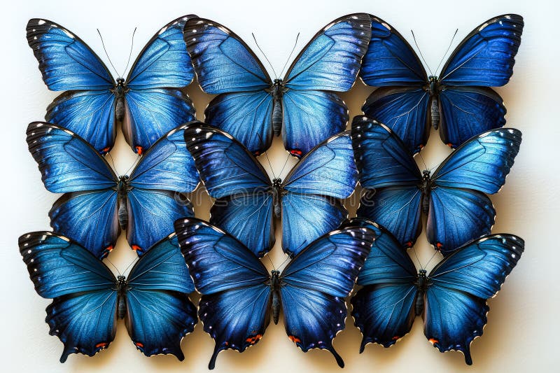 Row of Blue Butterflies are Arranged in a Pattern Stock Image - Image ...